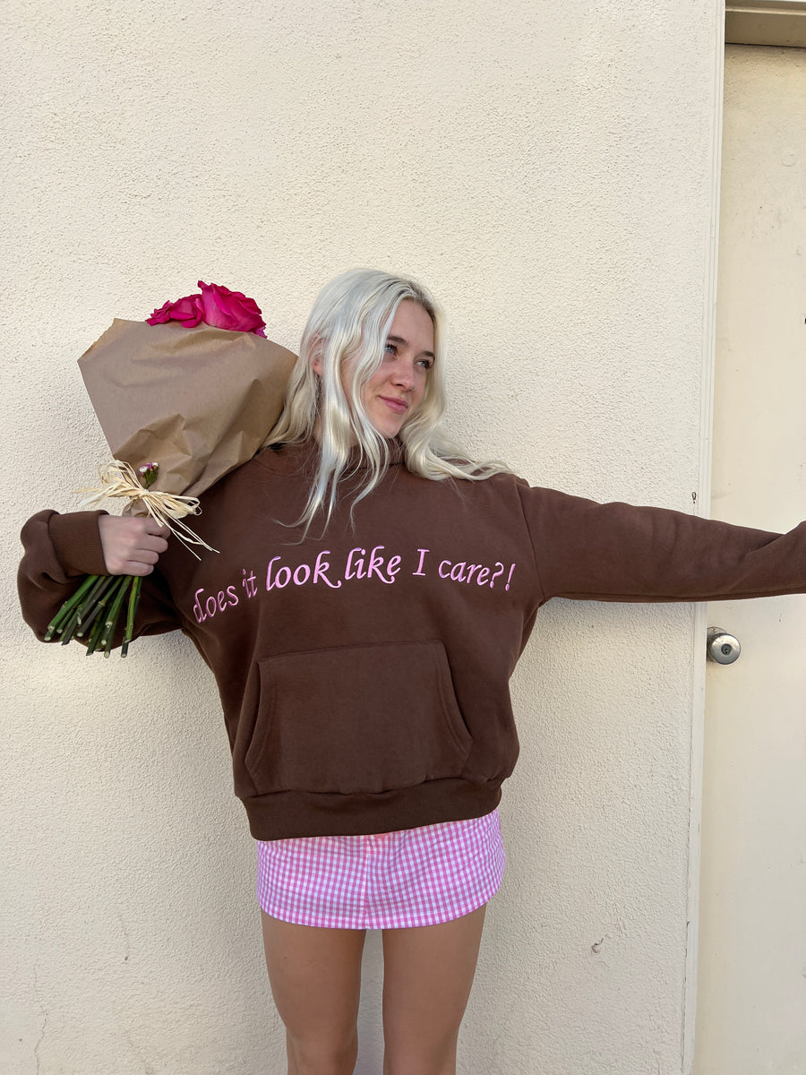 brown+pink gingham "because I do" hoodie – Hoes For Clothes